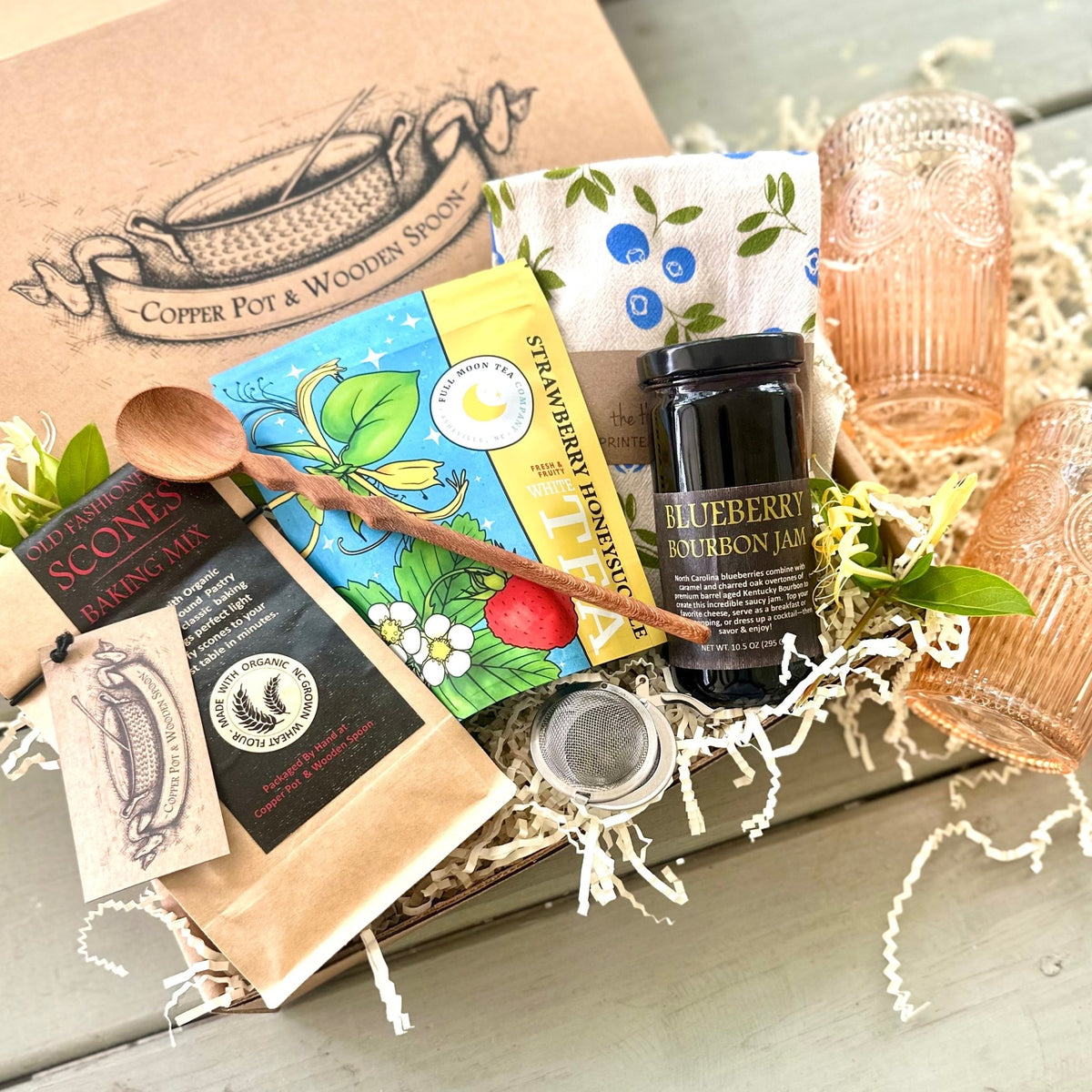 Jam, Scone & Tea Gift Box – Copper Pot & Wooden Spoon